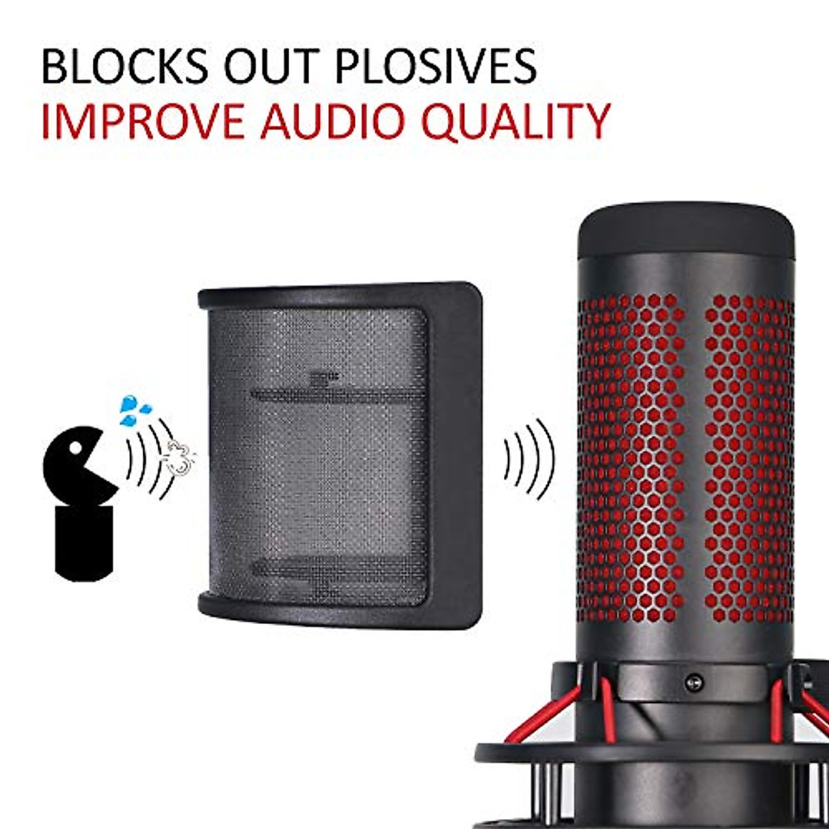 YOUSHARES QuadCast Mic Pop Filter - Microphone Windscreen Mask Shield Compatible with HyperX QuadCast S USB Gaming Microphone