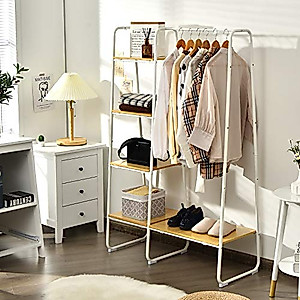 Tangkula Garment Rack with Shelves, Clothes Rack with 5 Shelves & Hanging Bar, Open Wardrobe for Hanging Clothes and Storage, Free Standing Closet Organizer, Clothing Rack for Bedroom Entryway