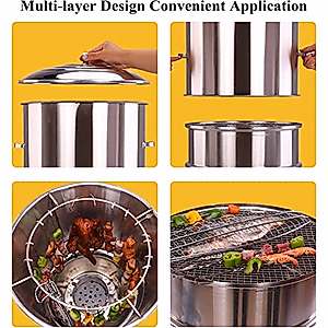 NEWCES Safety Certification Standing Charcoal Barbecues Grills Stainless Steel BBQ Grill w/Barbecues Grid Portable Combination Grill-Smokers for Outdoor Garden Courtyard Camping Hiking Picnic