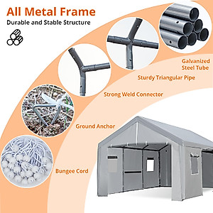 Agrestem Carport Car Port Canopy 13x20 Ft Heavy Duty, Portable Garage Shelter with Removable Sidewalls, Metal Frame, All Weather Carport Garage Party Tent for Automobiles Truck Boat, 180G Coating Pe