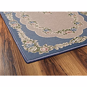 Brumlow MILLS Rosewood Traditional Floral Home Décor Area Rug for Living Room, Kitchen, Dining, Bedroom or Doorway Runner Rug, 22" x 60", Nantucket Blue