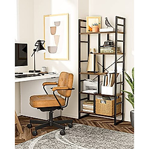 Pipishell 5-Tier Bookshelf, Tall Bookcase Storage Shelf Organizer with Steel Frame, Decorative Industrial Display Shelf, Multipurpose Storage Rack for Bedroom, Living Room, Office, Study, Hallway