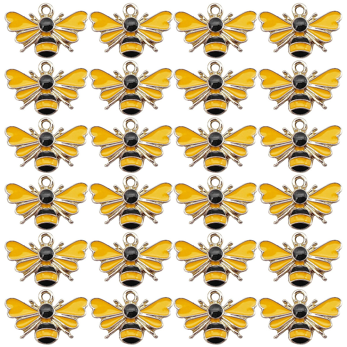 WAY DENG 24 pcs Metal Alloy Gold Bee Charm Enamel Bumblebee Yellow Honeybee Pendant Earring Bracelet DIY Jewelry Making Crafts 0.9 by 0.6 inches