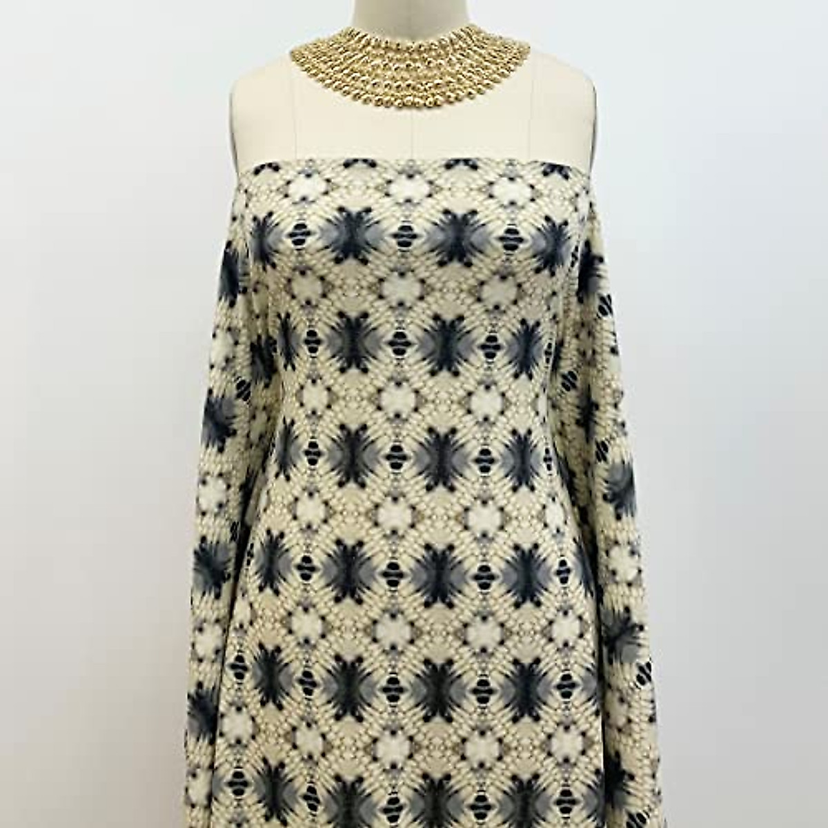 Texco Inc Tie Dye Pattern Printed Poly Rayon Spandex French Terry DIY Stretch Fabric, Ecru Charcoal 3 Yards