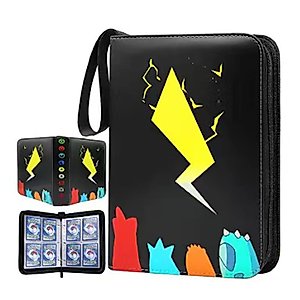 Black Card Binders for Pokamon Cards 4 Pocket, 4-Pocket 400 Pockets Trading Card Games Zipper Holder Collection Binder