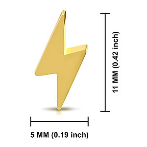 Gold Plated Stainless Steel Lightning Bolt Flash Thunder Button Stud Post Earrings