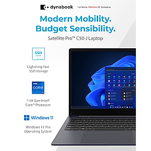 DYNABOOK Satellite Pro C50-J15250 Laptop, 11th Gen Intel Core i7-1165G7, Windows 11 Pro, 16 GB RAM, 512 GB SSD, 15.6" FHD Display, Intel UHD Graphics, Thin & Light, Full-Size Keyboard (PYS43U-00F00)