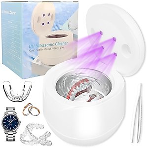 Ultrasonic Retainer Cleaner Machine - 45kHz Deep Cleaning for Dentures, Aligners, Mouth Guards, Whitening Trays, Toothbrush Heads, and Braces 200ML Portable Ultrasonic UV Retainer Cleaner for Dentures