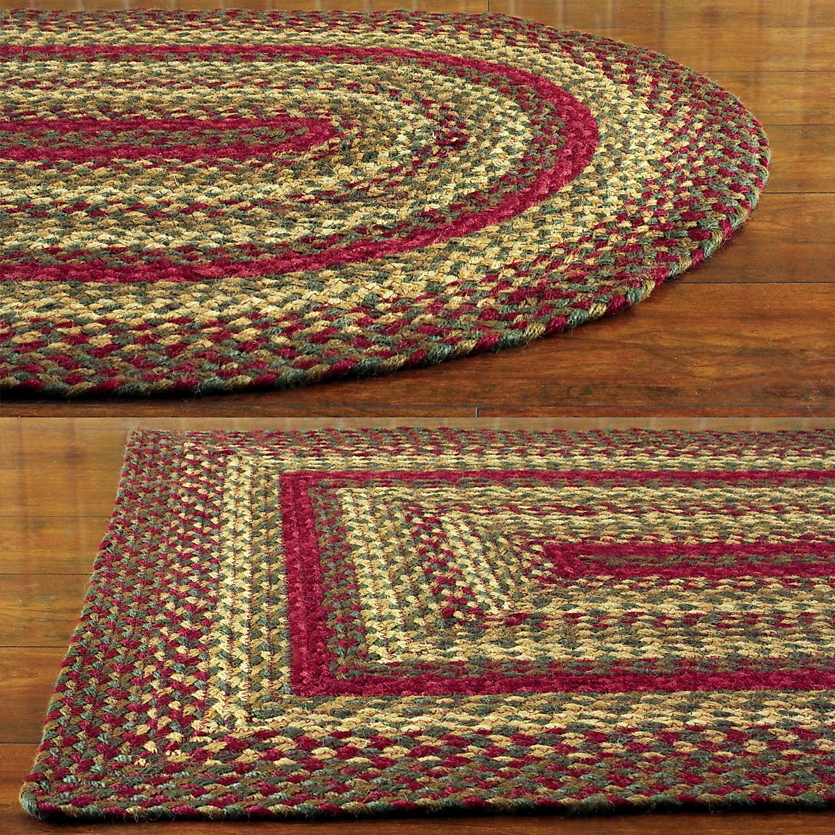 IHF Home Decor | Cinnamon Premium Braided Collection | Primitive, Rustic, Country, Farmhouse Style | Jute/Cotton | 30 Days Risk Free | Accent Rug | Wine, Natural and Shade of Browns | 5'x8' Oval