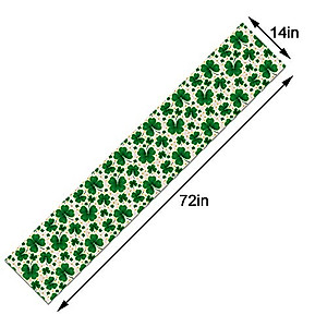 Linen St. Patrick's Day Table Runner Rustic Green Shamrock Lucky Home Dinning Room Decoration