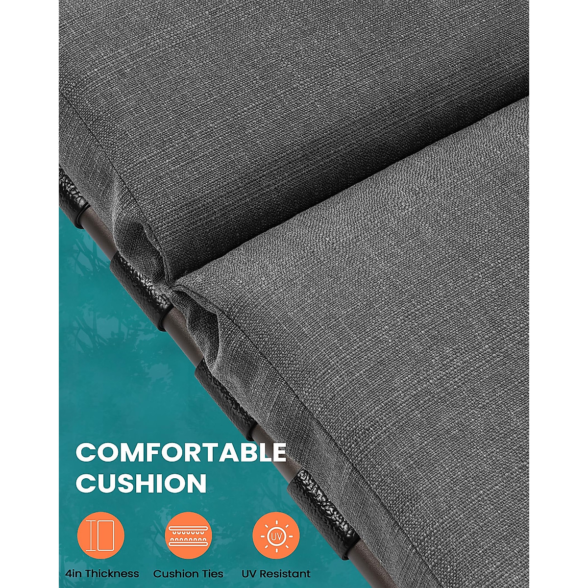 Pellebant Patio Chaise Lounge Chair with Cushion, Adjustable Lounge Chair with 5 Positions, Outdoor Recliners All Weather for Pool, Beach and Yard, 2 Pcs,Dark Grey