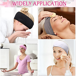 24 Pcs Spa Headband Bulk Makeup Facial Headband for Washing Face, Terry Cloth Headband Head Wraps for Facials, Adjustable Stretch Towel with Hook and Loop Non Slip, White, Pink, Grey, Black