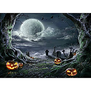SJOLOON Halloween Backdrop for Photography Horror Night Background Scary Pumpkin Moon Backdrop for Party Decoration Supplies Studio Props 11897 (7x5FT)