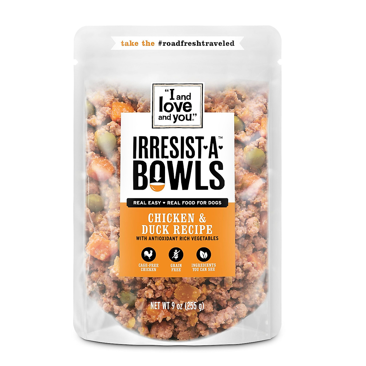 I and love and you Irresist-a-Bowls Freeze Dried Dog Food - Chicken + Duck- Prebiotics, Grain Free, Filler Free, Meal Enchancer, 9oz Pouch, 4pk