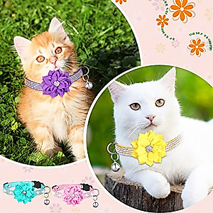 6 Pcs Cat Collars for Girl Cats Bling Kitten Collar with Bell and Flower Glitter Cat Collars Soft Velvet Cute Dog Collar with Buckle Shine Puppy Collar (7.9-9.8 inch)