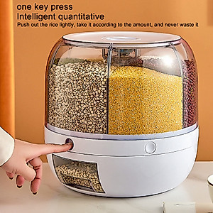 Grain Dispenser, Rice Storage Container Large Capacity, 6 Grid 360° Rotating Sealed Grain Food Storage Box Rice Bucket Dry Food Fruit Box for Kitchen(11lb)