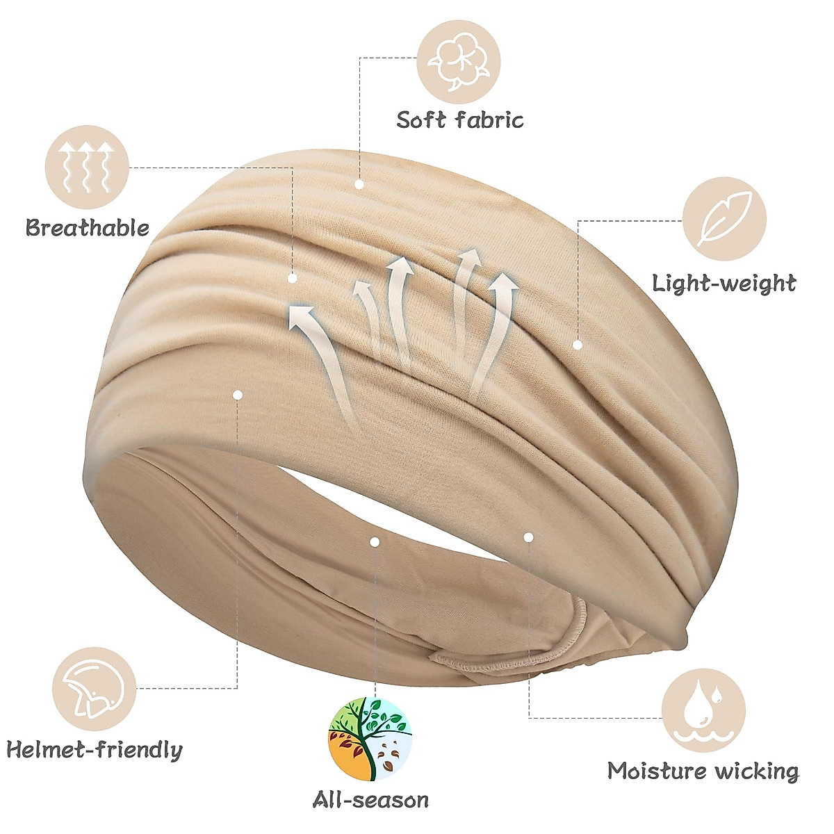 S&N Remille Wide Boho Headband for Women Extra Large Turban Elastic Non-Slip Headbands Hairband Accessories for Yoga, Sports 6 Pack