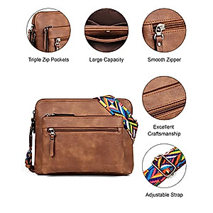 MASINTOR Crossbody Purses for Women Crossbody Bag, Triple Zip Pockets Adjustable Wide Strap, Soft Leather Medium Women's Crossbody Handbags