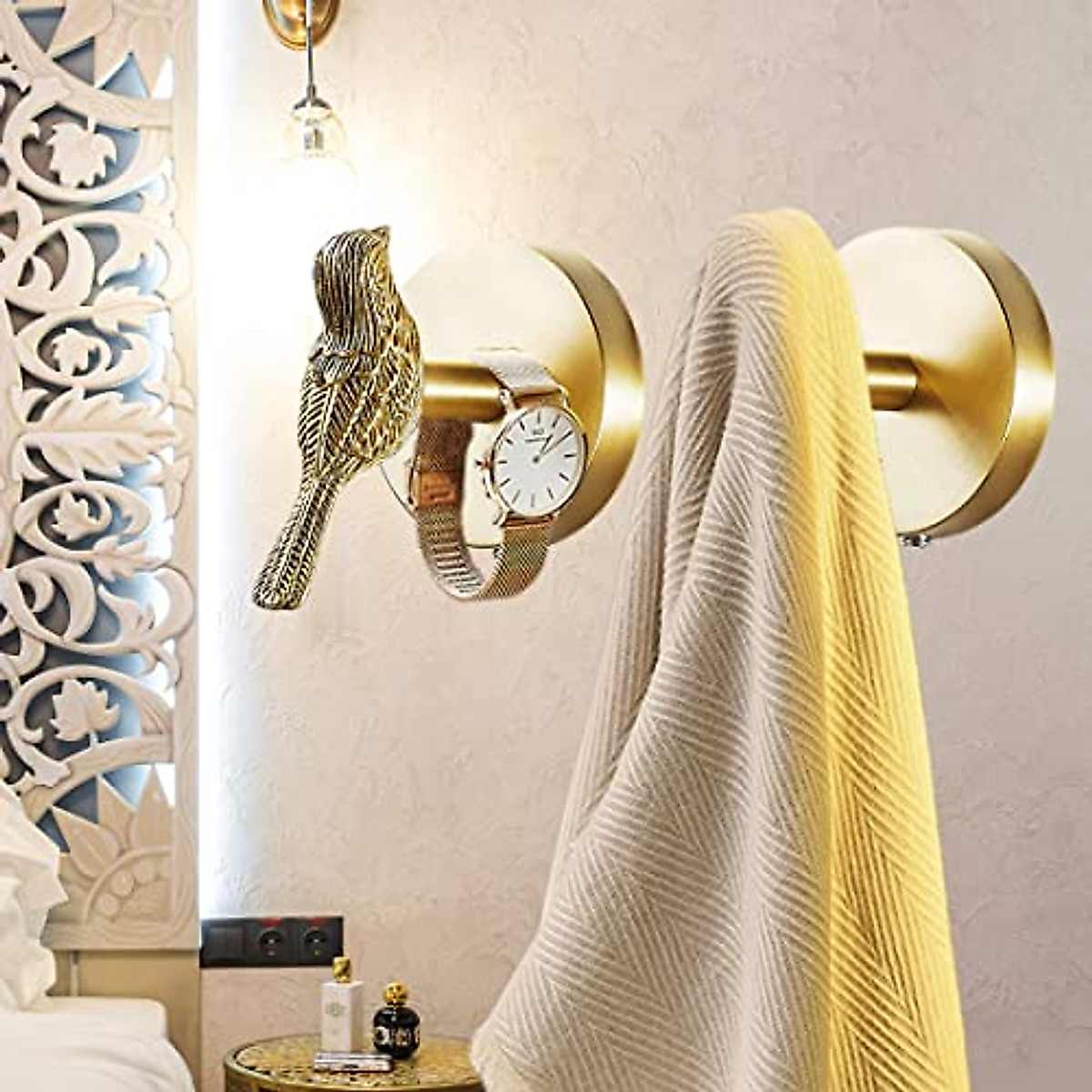 Brass Hooks, Gold BrassTowel Hooks,Brass Decorative Hooks,Gold Brass Coat Hooks Wall Mounted,Gold Brass Bird Coat Wall Hooks, Brushed Brass Wall Hooks for Towel, Coat ,Robe, Hat ,Keys,Bag,Scarf