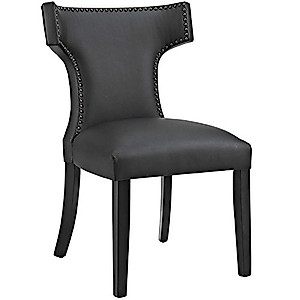 Modway Curve Mid-Century Vegan Leather Upholstered Dining Set with Nailhead Trim in Black, Two Chairs