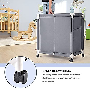 2-Tier Laundry Hamper 110L Large Oxford Clothes Basket Sorter with Rolling Wheels, Lid and Sorting Cards for Clothes & Toys Storage, Grey HG615