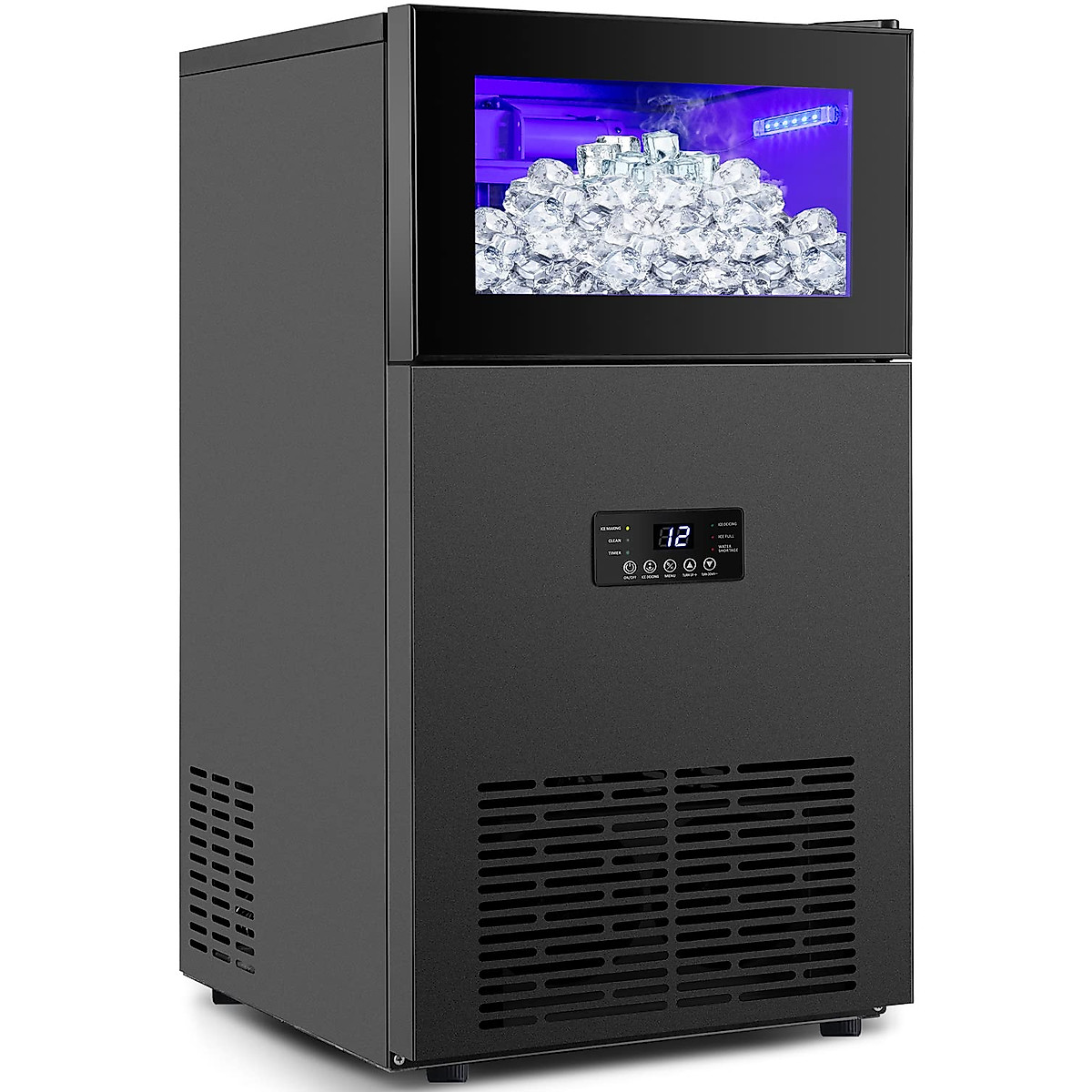 Upgraded Commercial Ice Maker 130LBS/24H with 35LBS Storage Bin, 15" Wide Frosted Black Undercounter/Freestanding Ice Maker Machine for Home Bar Outdoor, 45PCS Ice Cubes Ice Machine, Self Cleaning