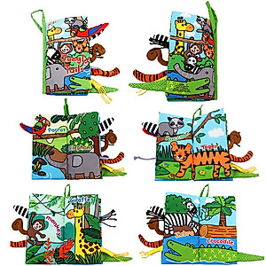 Zocita Baby Soft Animal Tails Activity Cloth Book with Crinkle Fabric, Jungly Tails