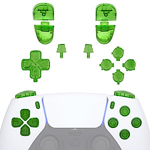 eXtremeRate Replacement D-pad R1 L1 R2 L2 Triggers Share Options Face Buttons, Clear Green Full Set Buttons Compatible with ps5 Controller BDM-030 BDM-040 BDM-050 - Controller NOT Included