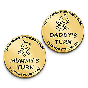 Huwane New Parent Decision Coin Flip for Your Fate, Mummy's Turn or Daddy's Turn, Mom Dad Coin Flip New Baby Gift for Wife, Husband, Mother's Day, Father's Day, Birthday, Christmas