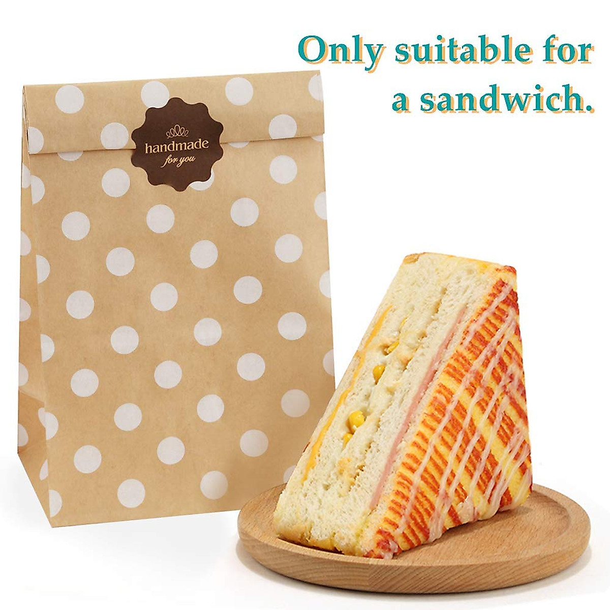 BagDream 4lb 5x2.95x9.45 Inches 100Pcs Kraft Paper Bags, Snack Bags, Bread Bag, Craft Bags, 100% Recycled Kraft Paper Brown Lunch Bags with White Dot