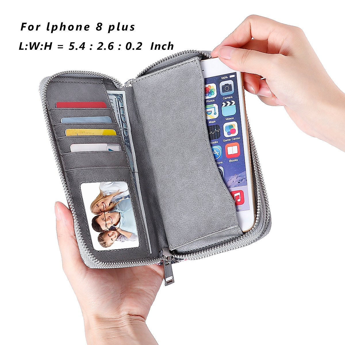 HAWEE Double Zipper Wallet for Woman Clutch Purse with Cell Phone Pocket for Smart Phone/Card/Coin/Cash, Fissidens Flower