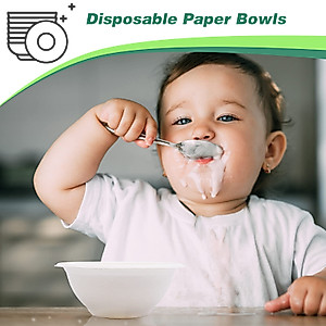 Hamiggaa 100 Pcs 8oz Disposable Paper Bowls,Natural Compostable Bowls,White Heavy-Duty Bagasse Bowls for Parties,Catering and Everyday Use