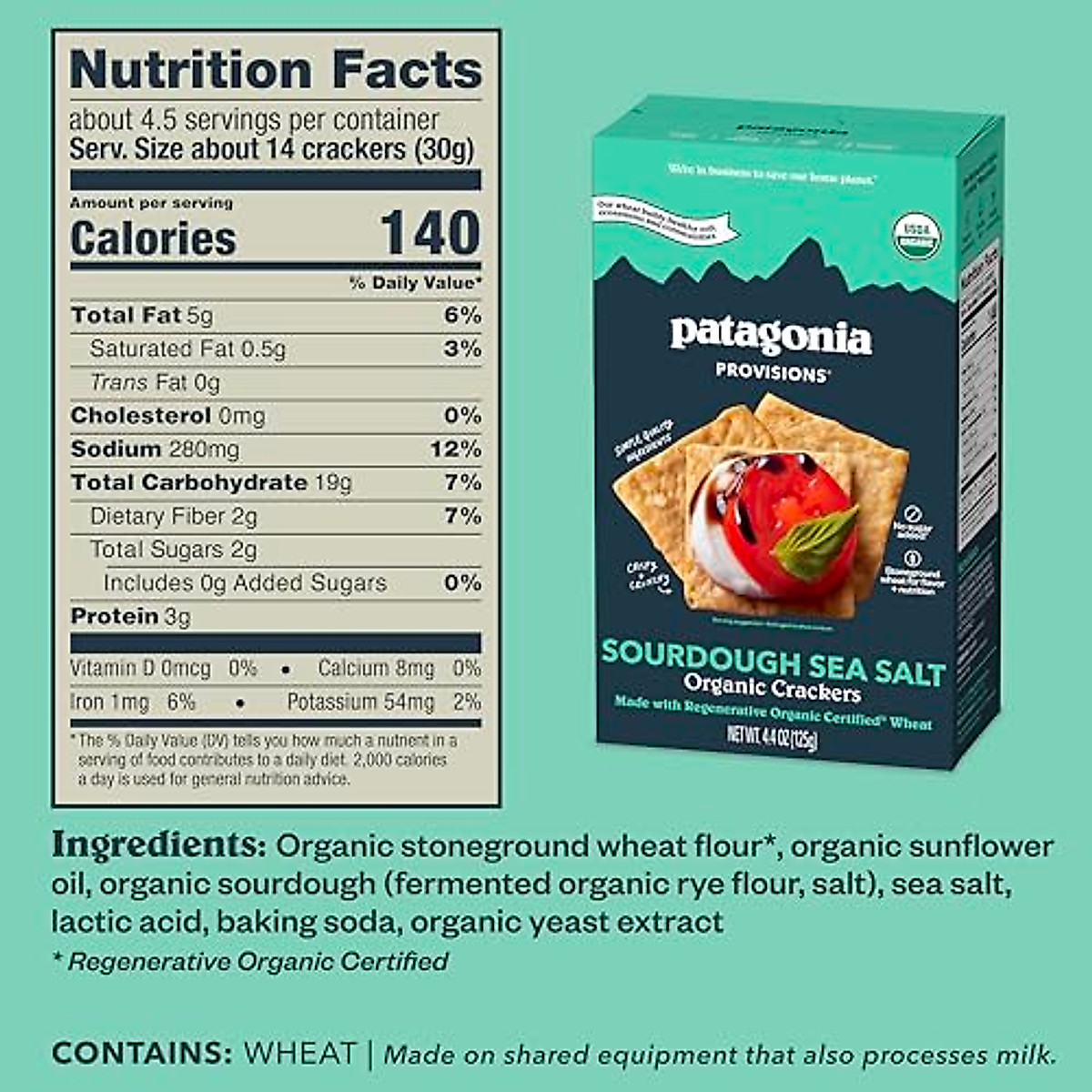 Patagonia Provisions - Sourdough Sea Salt - Certified Organic Crackers - Non-GMO, Plant-Based, No Added Sugar