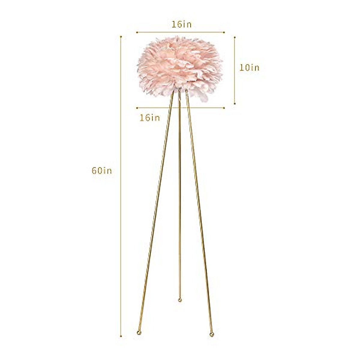 Maxax Feather Floor Lamp, Tripod Floor Lamp with Pink Feather Shade, Standing Light for Bedrooms/Dining Room/Living Room/Kitchen,Gold Classic