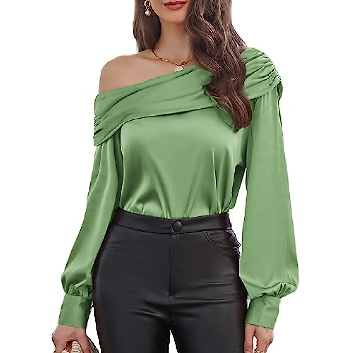 Womens Tops Dressy Casual Sexy Cute Satin Tops Peplum Light Green S