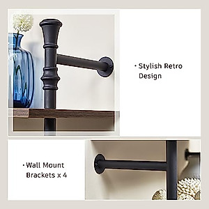 Realyoo Wall Mounted Bookshelf, 5 Tier Industrial Open Vintage Bookcase, Rustic Wood and Metal Book Shelf, Tall Modern Book Case for Office Home Living Room Bedroom - Walnut