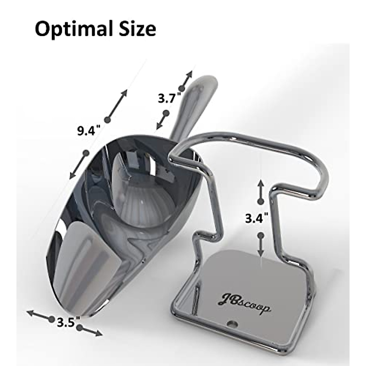 JBscoop Stainless Steel Ice Scoop 8 OZ, Metal Ice Scooper For Ice Maker, Multipurpose For Candy Kitchen Bar Party Wedding Pet Animal Dog Food Scoop Beach Shovel