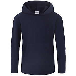 Spring&Gege Boys Light Weight Long Sleeve Hooded T-shirt Casual Solid Pullover Hoodie with Pocket, Navy, 9-10 Years