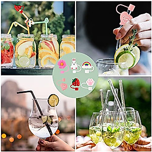 6pcs Straw Covers Cap, Silicone Drinking Straw Tips Lids Straw Covers for Reusable Straws Straw Toppers for Sippy Cups with 6-8mm Straws Dust-Proof (6 Different Cute Cartoon Patterns)