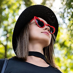 YooThink Heart Shaped Sunglasses for Women,Vintage Cat Eye Mod Style Retro Kurt Cobain Glasses (Red)