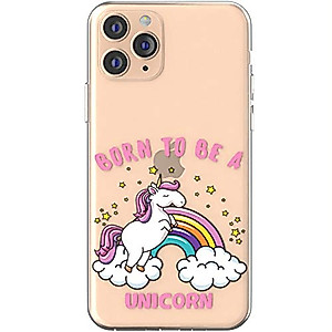 Toik Slim TPU Case for Apple iPhone 11 Pro Xs Max Xr 10 X 8 Plus 7 6s 5s SE Cute Print Funny Born to be a Unicorn Design Girls Women Quote Cover Silicone Lightweight Gift Flexible Protective Clear