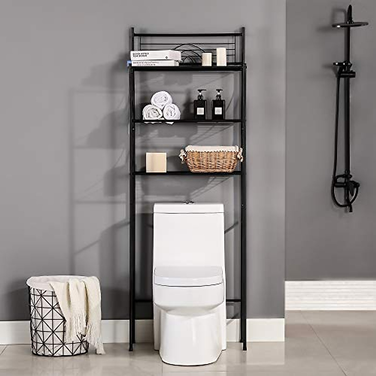 MallBoo 3 -Tier Over-The-Toilet Bathroom Spacesaver and 3 -Tier Standing Bathroom Shelves(Black)