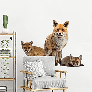 MEFOSS Large Lifelike 3D Fox Wall Decal Stickers Art - 34" × 25" - Peel and Stick Animal Fox Wall Decor Stickers Muals for Kids Room Livingroom Playroom Nursery Office Decoration
