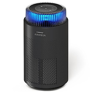 COWAY Air Purifier for Bedroom Home Up to 810 Ft, True HEPA Filter for Smoke, Allergies, Pet Dander Oder, AQI, Auto & Sleep Mode, Timer, Filter Indicator, Night Light, 3yr Warranty, Airmega 100, BLACK