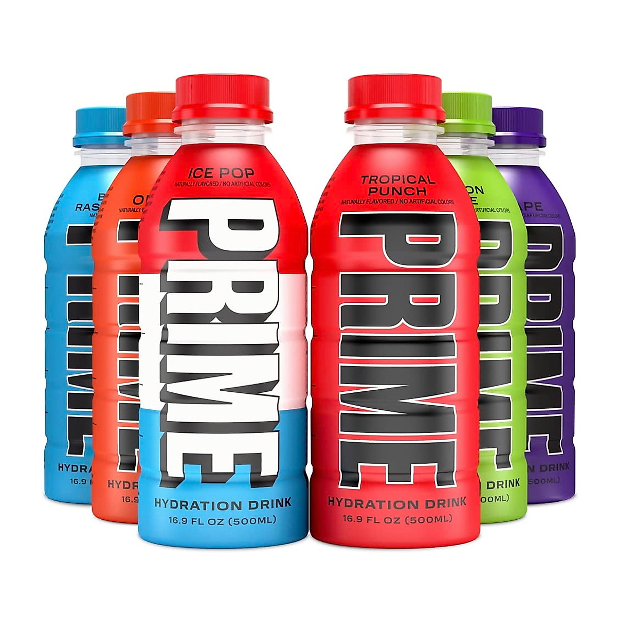 Prime Hydration Drink 6 Flavor Variety 12 Pack (2 of each flavor) Lemon Lime, Tropical Punch, Blue Raspberry, Orange, Grape & Ice Pop