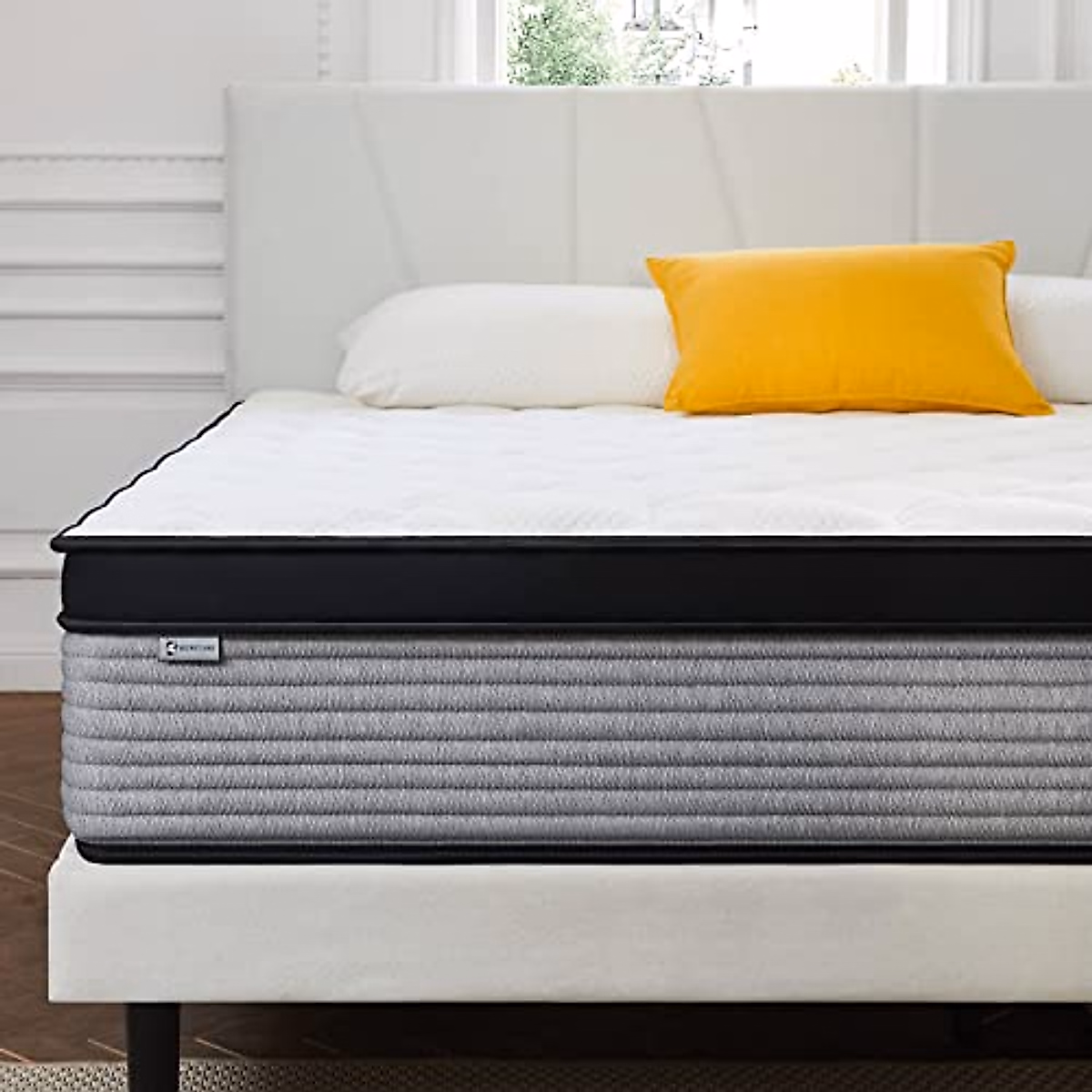 S SECRETLAND King Size Mattress, 10 Inch Hybrid Memory Foam Mattress and Individual Pocket Springs,King Bed in a Box with Pressure Relief and Cooler Cover,Medium Softer King Size