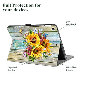 Vimorco Case for ipad 10.2 inch 7th/8th/9th Generation 2019/2020/2021 with Pocket, Multi-Angle Stand, Auto Wake/Sleep,Hand Strap with Pencil Holder for Apple ipad 10.2 (Sunflower)