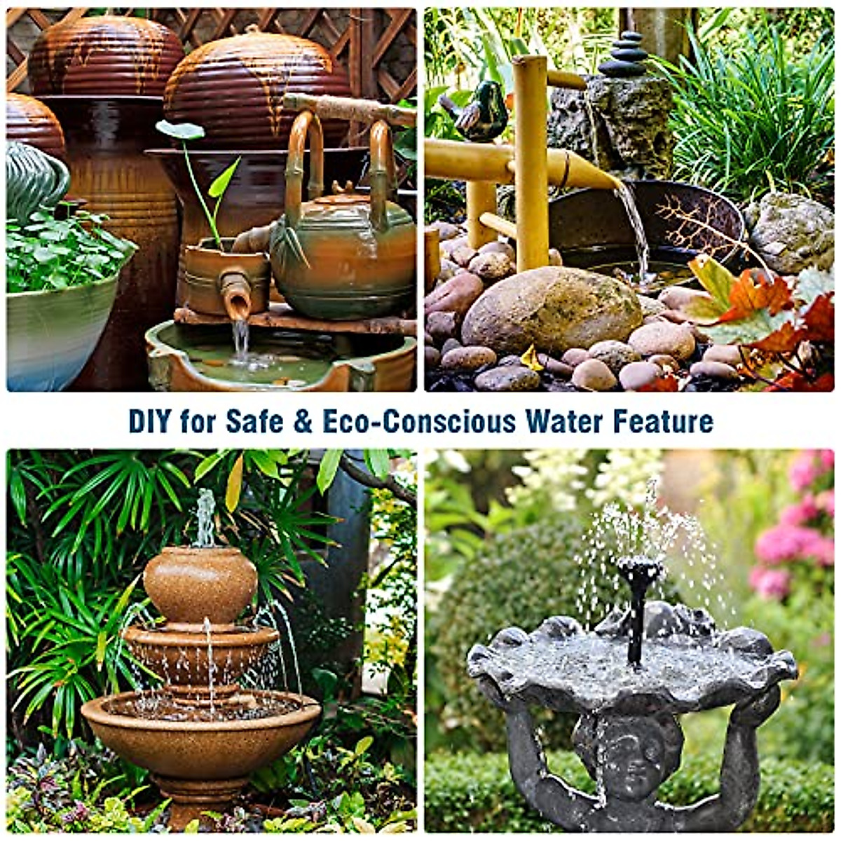 AISITIN 12W Powerful Solar Fountain Pump, Solar Water Fountain with Multiple Nozzles Outdoor Solar Fountain Pump Kit for Bird Bath Pond Pool Garden Decoration