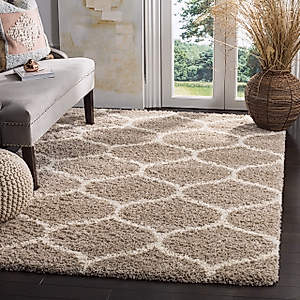 SAFAVIEH Hudson Shag Collection Area Rug - 8' x 10', Beige & Ivory, Moroccan Ogee Trellis Design, Non-Shedding & Easy Care, 2-inch Thick Ideal for High Traffic Areas in Living Room, Bedroom (SGH280S)