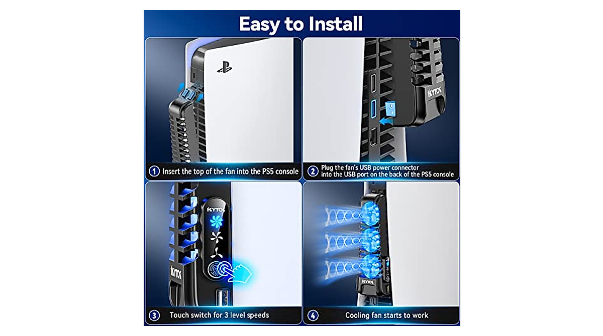 Kytok PS5 Cooling Fan with 3 Adjustable Fans, Quiet PS5 Fan Upgraded ...